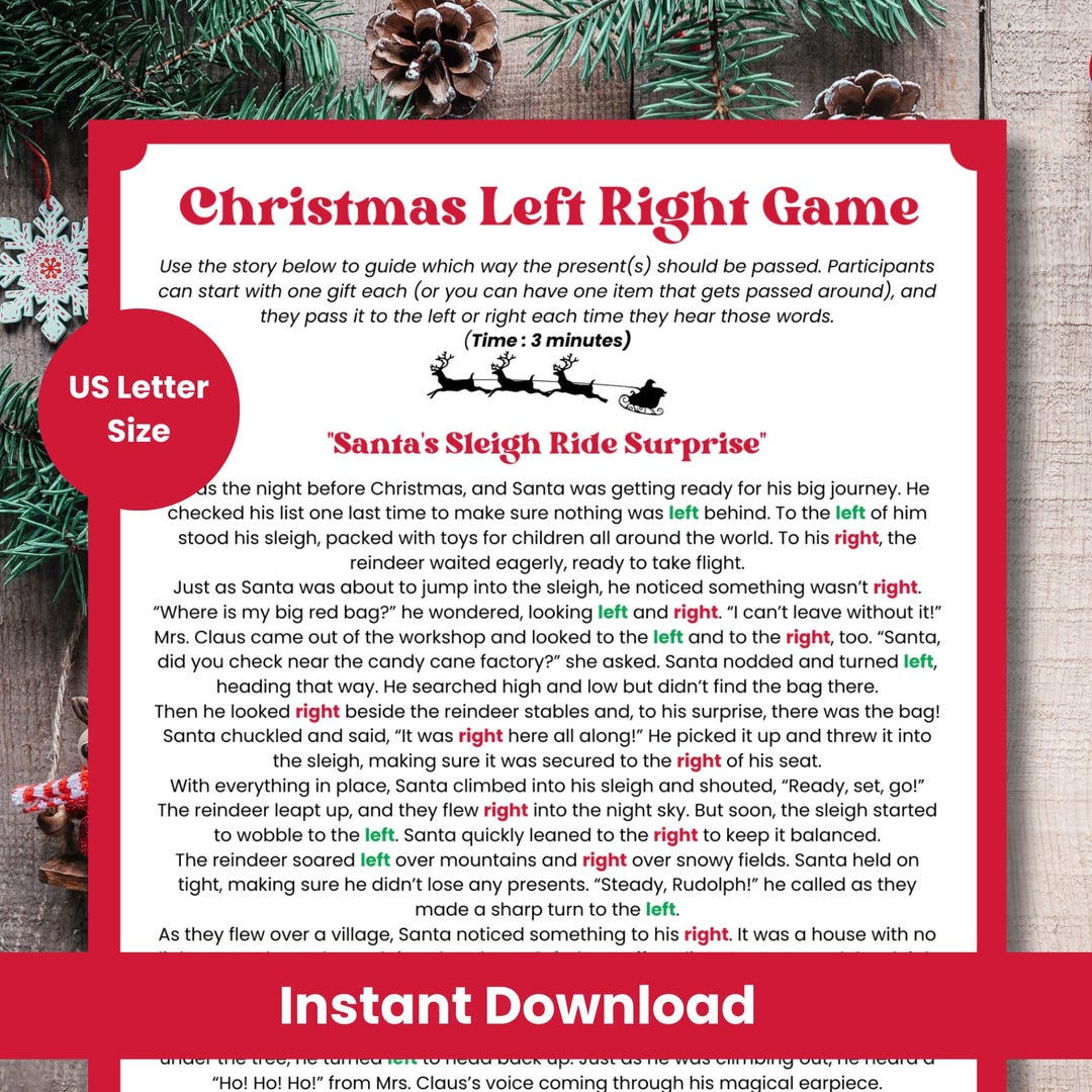 Santa Left Right Christmas Game Printable, Pass the Present Activity ...