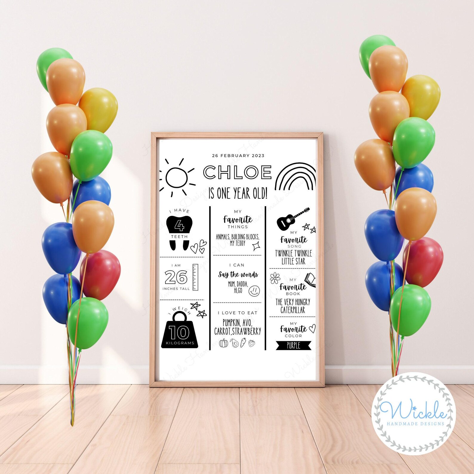 Black and White First Birthday Milestone Poster, Personalised Baby ...