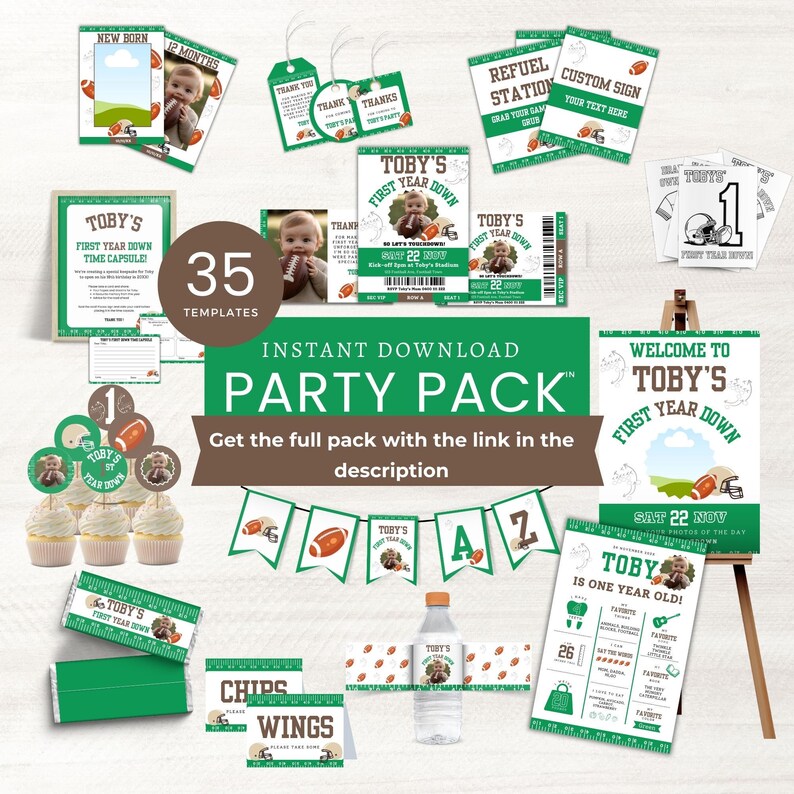 First Year Down Birthday Custom Party Sign, Editable Football Themed ...