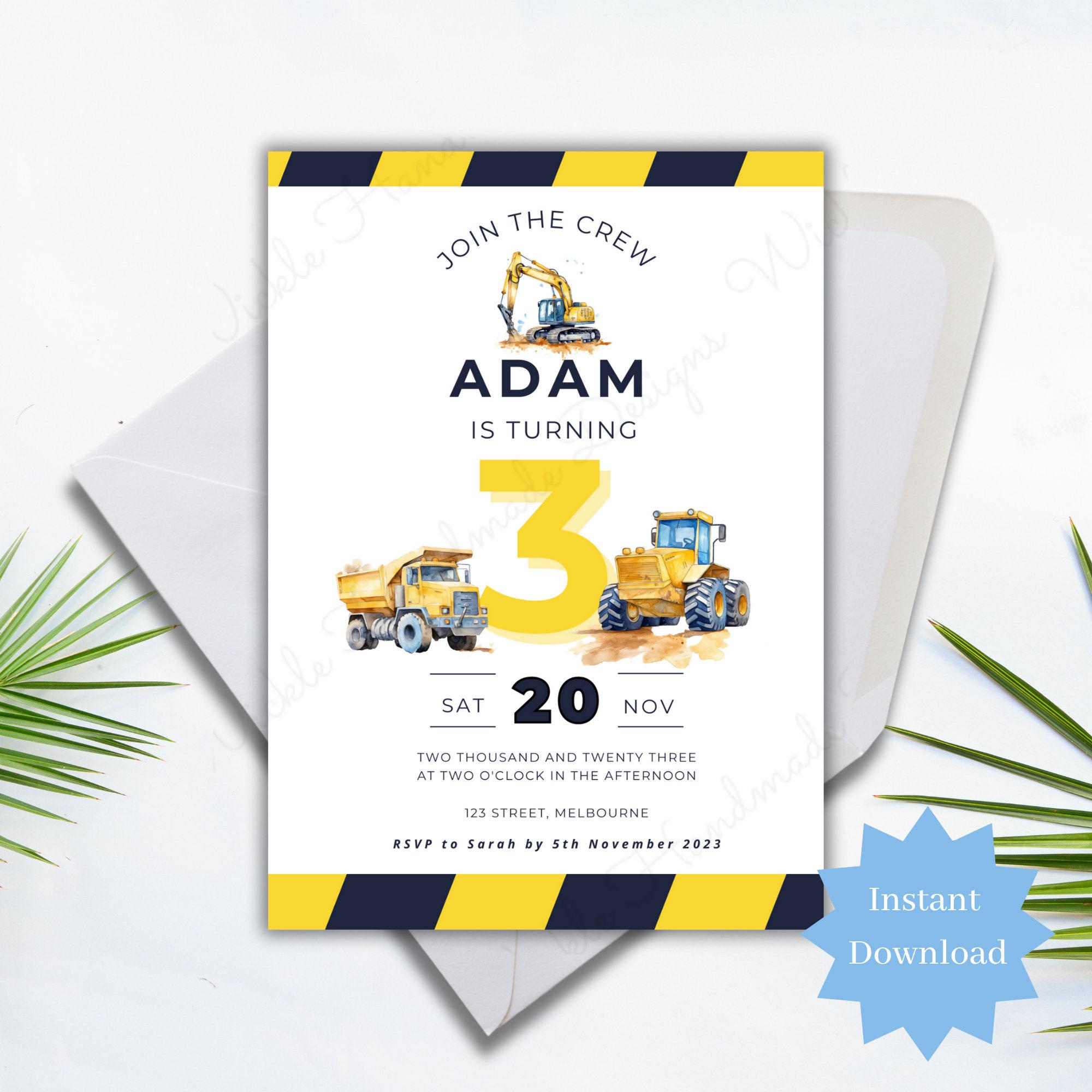 Construction Theme 3rd Birthday Party Invitation, Three Year Old Dump ...