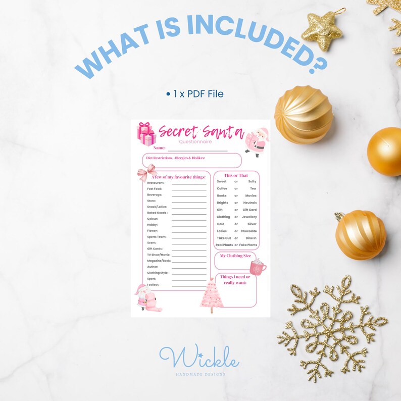 Santa Questionnaire | Pink Christmas Theme Secret Santa Gift Exchange ...