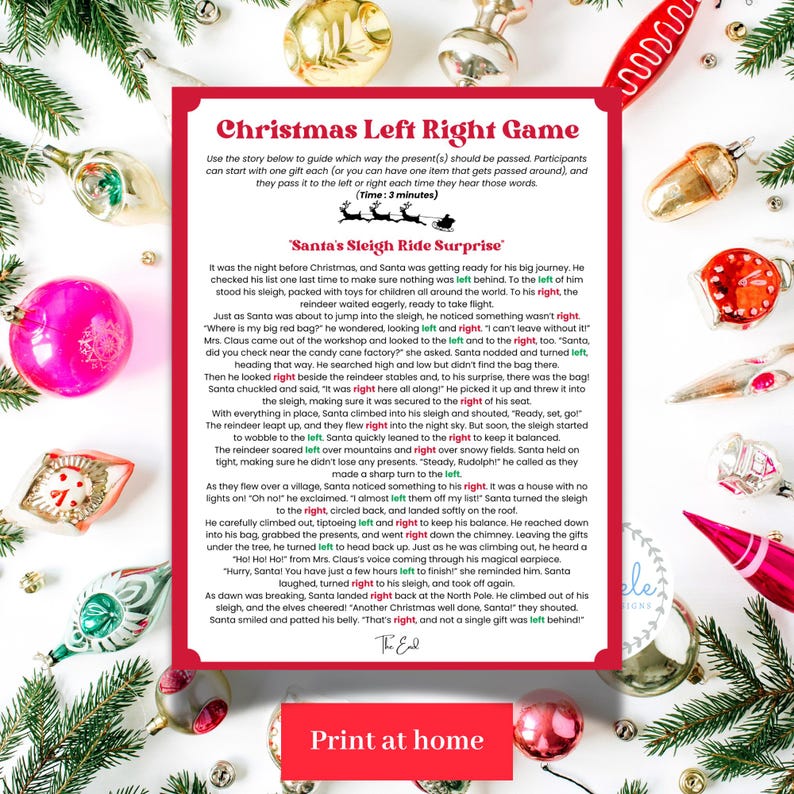 Santa Left Right Christmas Game Printable, Pass the Present Activity ...
