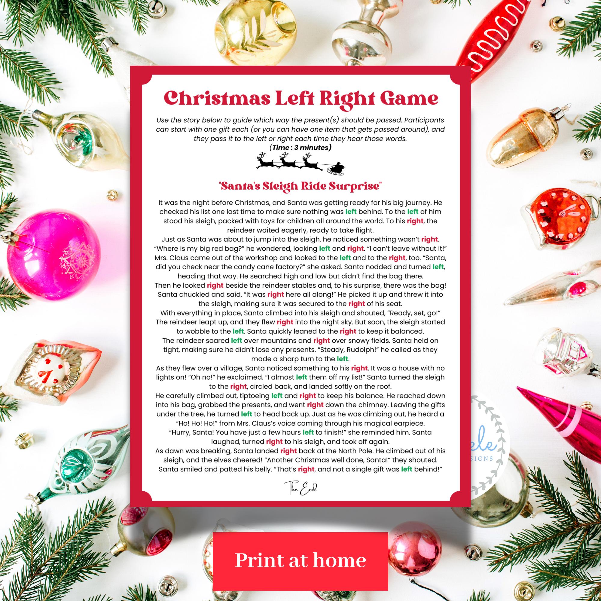 Santa Left Right Christmas Game Printable, Pass the Present Activity ...