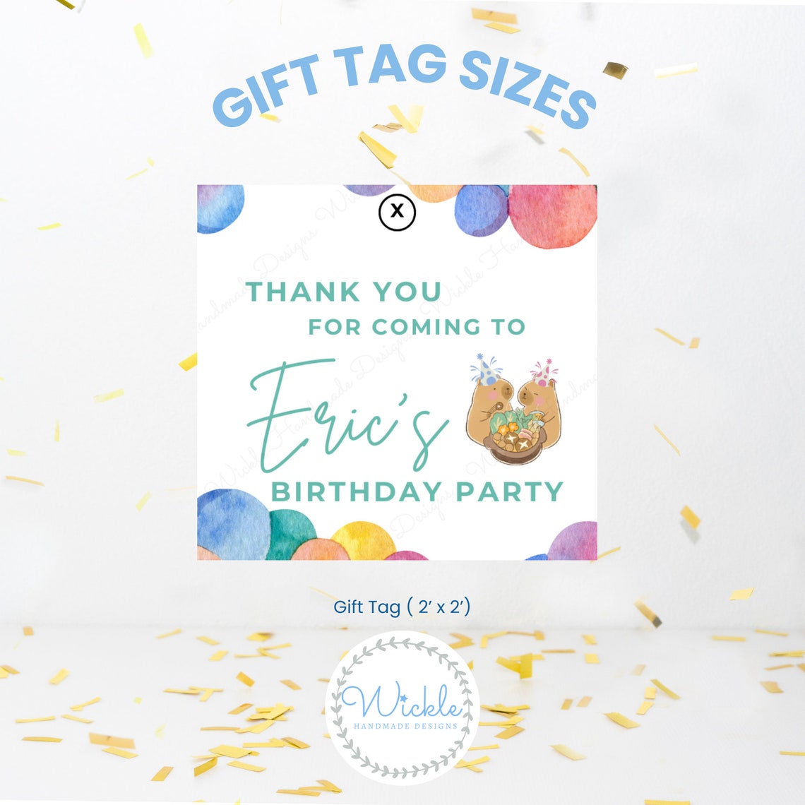 Watercolour Capybara Birthday Thank You Tags Canva Template, Cute Capy ...