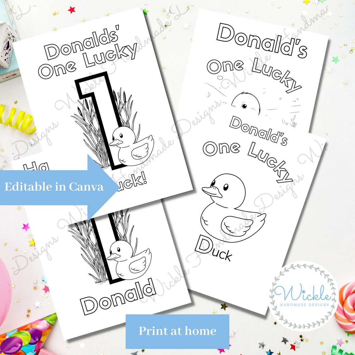 One Lucky Duck Editable Canva Colouring Page Template, Duck Party ...