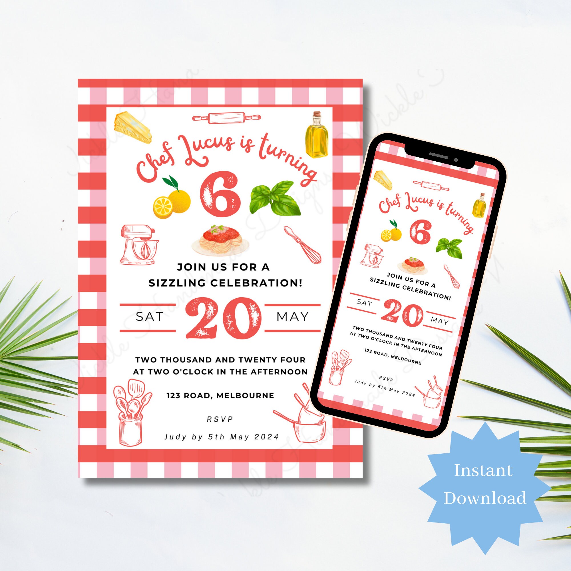 Cooking Birthday Party Invitation, Chef Party Invite Canva Template ...