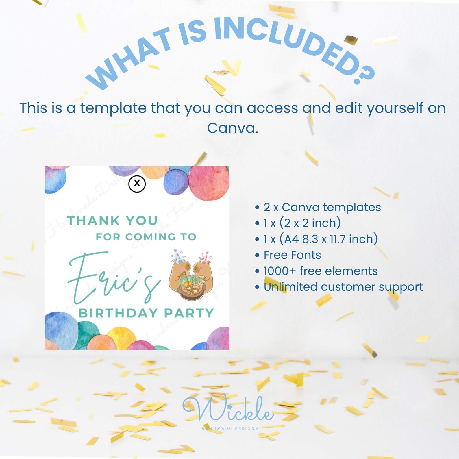 Watercolour Capybara Birthday Thank You Tags Canva Template, Cute Capy ...