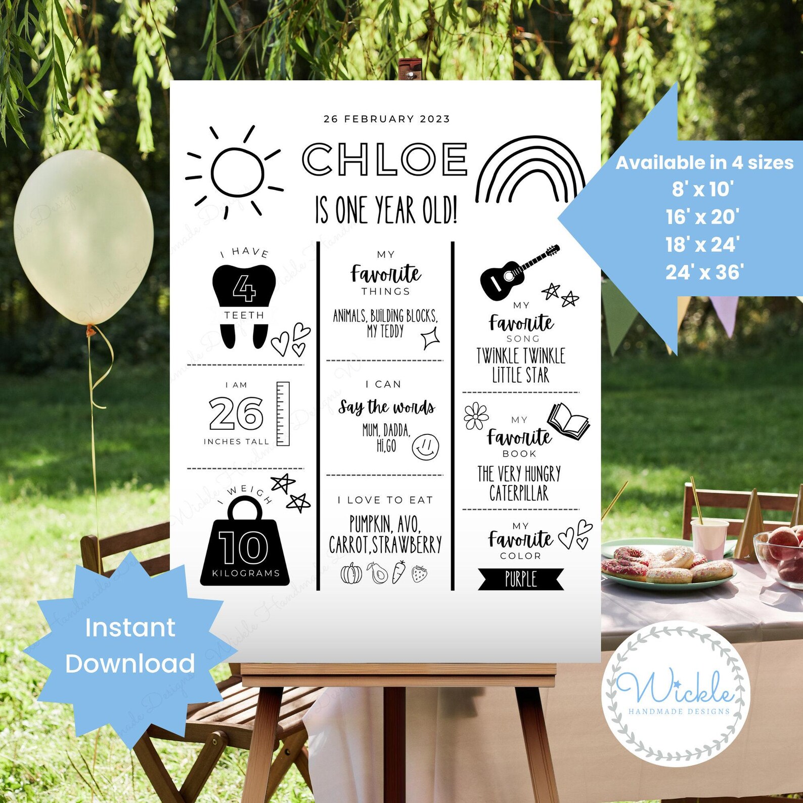 Black and White First Birthday Milestone Poster, Personalised Baby ...