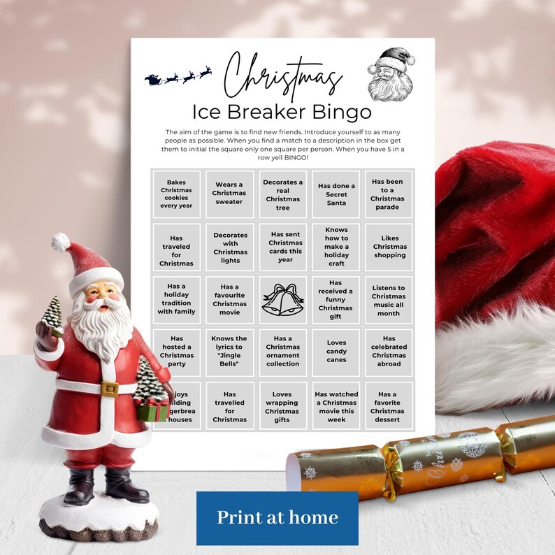 Black and White Christmas Ice Breaker Bingo, Santa Meet and Mingle Xmas ...