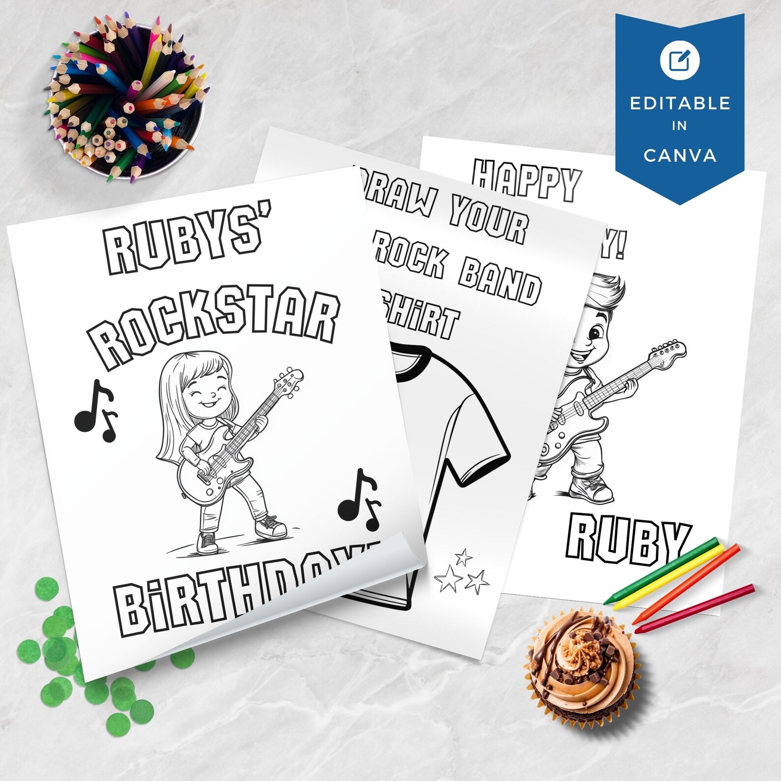 Rockstar Birthday Colouring Pages, Music Themed Kids Party Activity ...