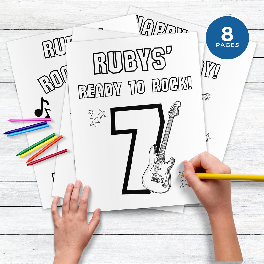 Rockstar Birthday Colouring Pages, Music Themed Kids Party Activity ...