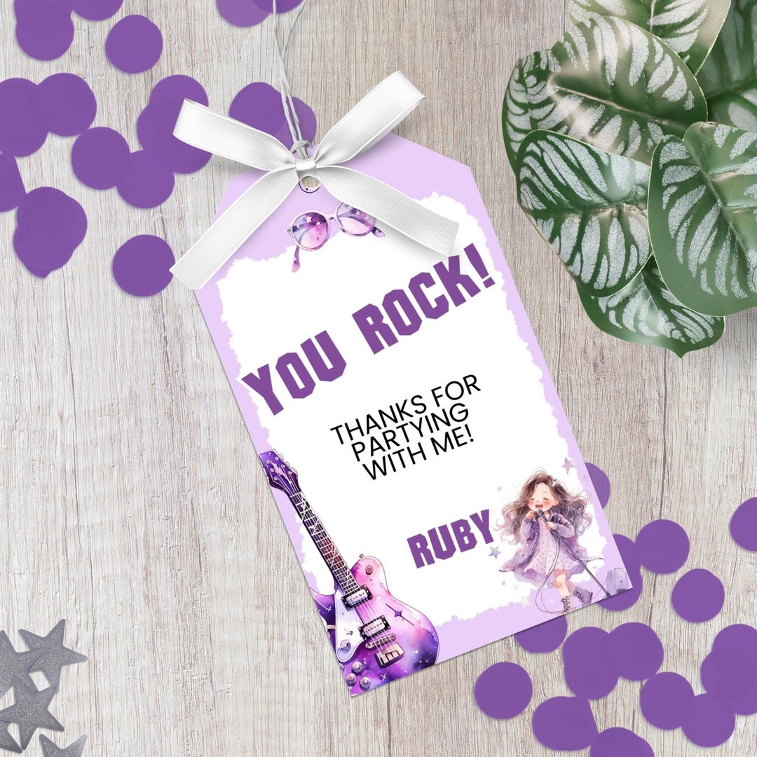 Rockstar Birthday Rectangle Thank You Swing Tag Template, Personalised ...