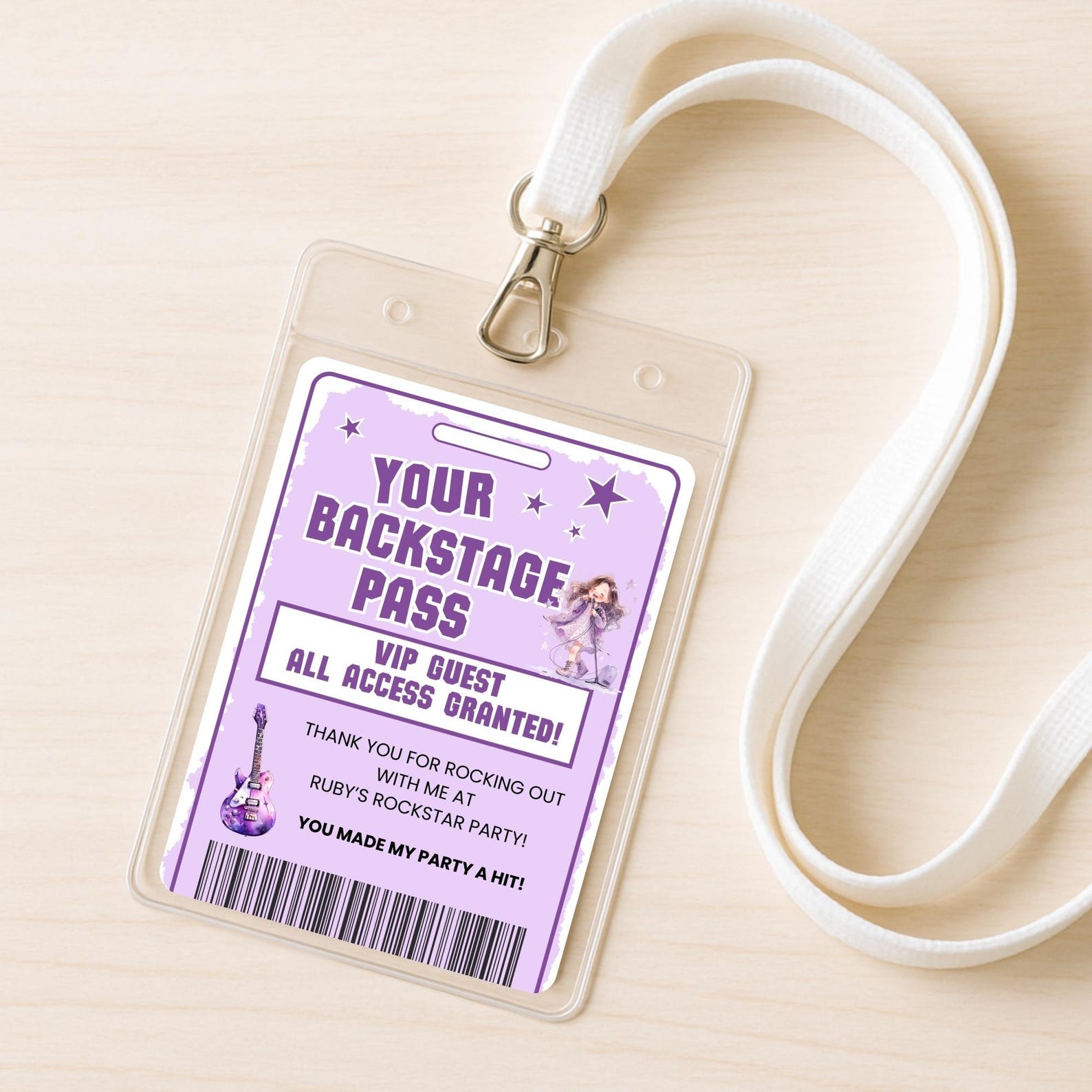 Rockstar Party Backstage Pass Template, Thank You Card Template for ...
