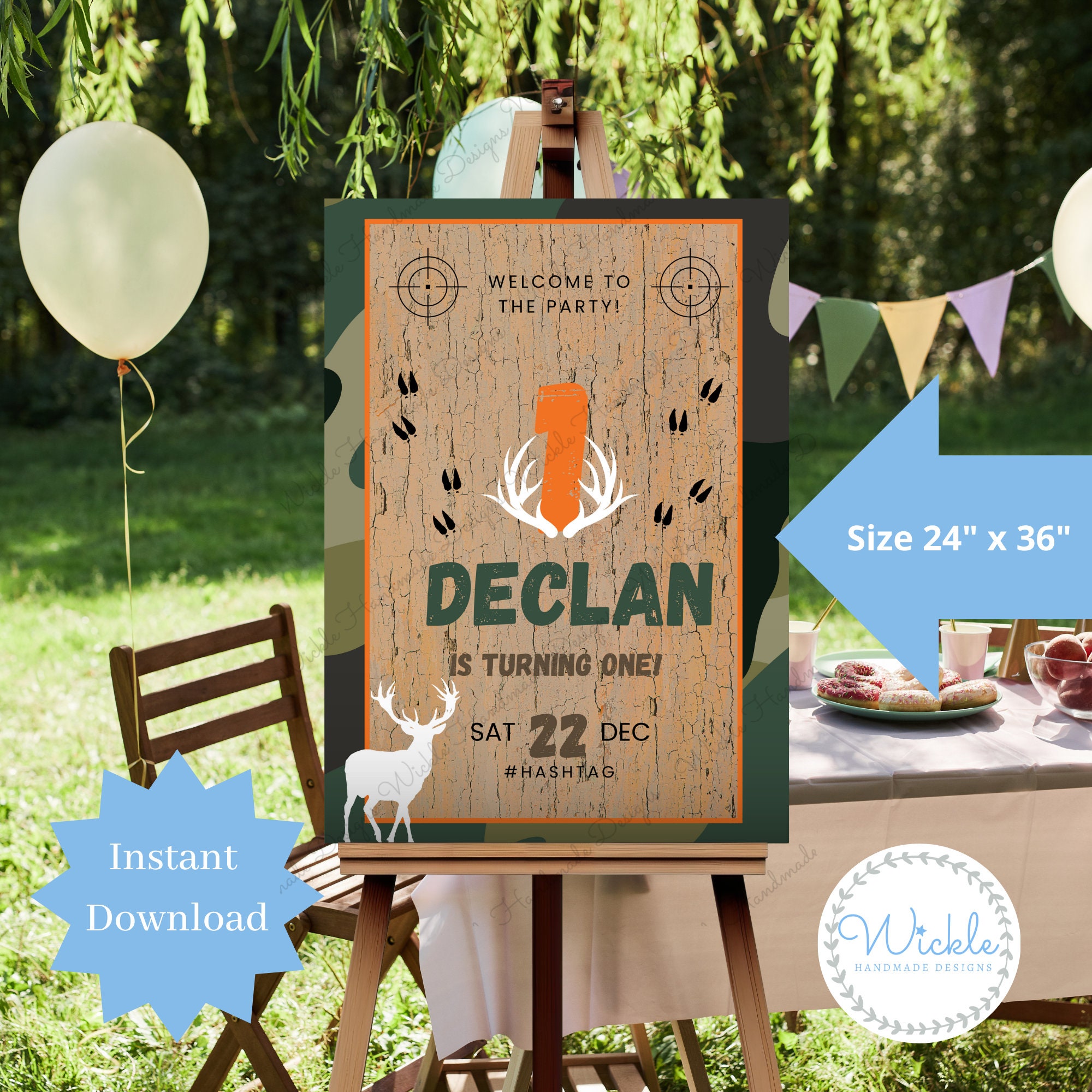 Editable Hunting Birthday Welcome Sign Canva Template, Personalised ...