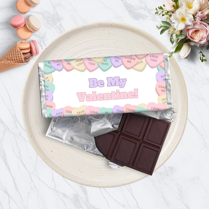 Editable Pastel Conversation Hearts Chocolate Wrapper Template, Candy ...