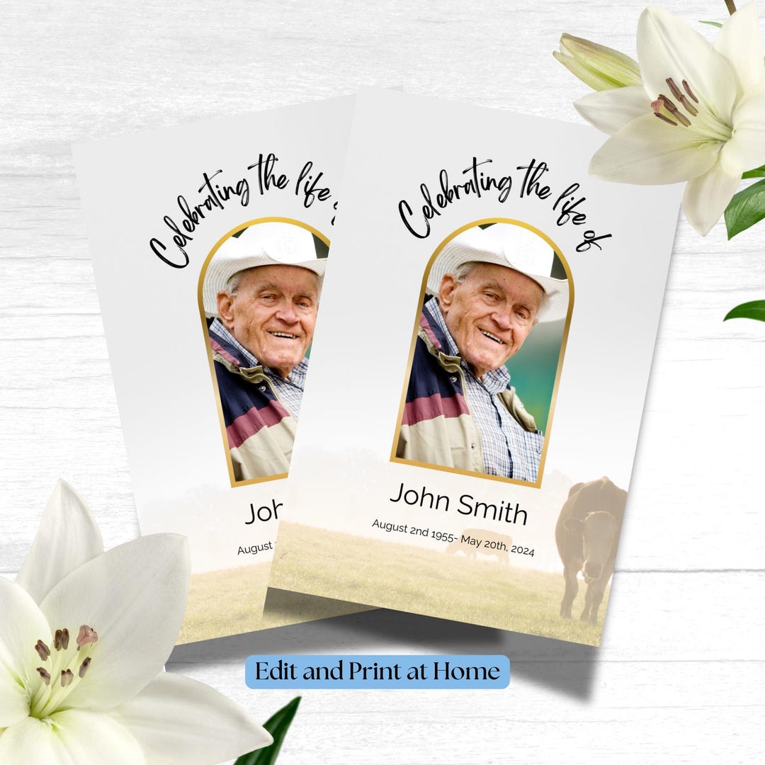 Editable Western Cattle Funeral Program Template, Ranch Printable Order ...