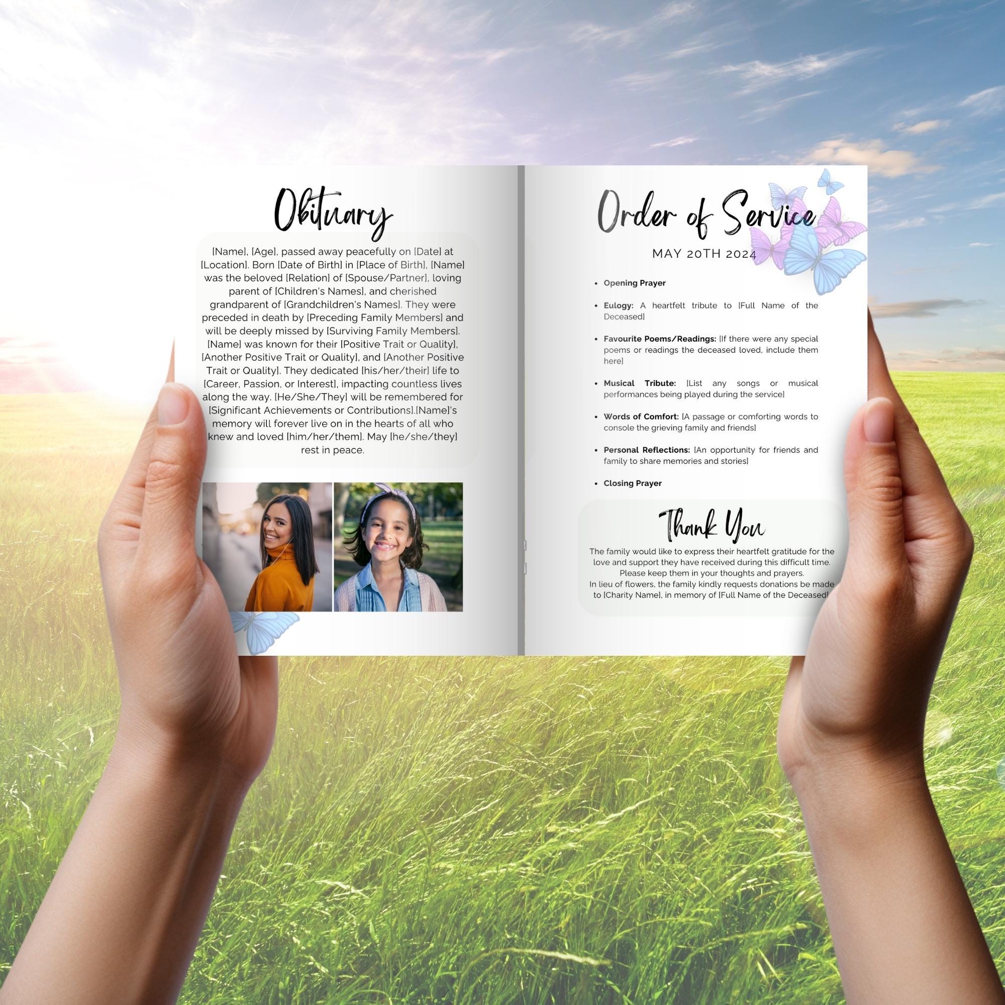 Purple and Blue Butterfly Funeral Program Template, Colourful Teen ...