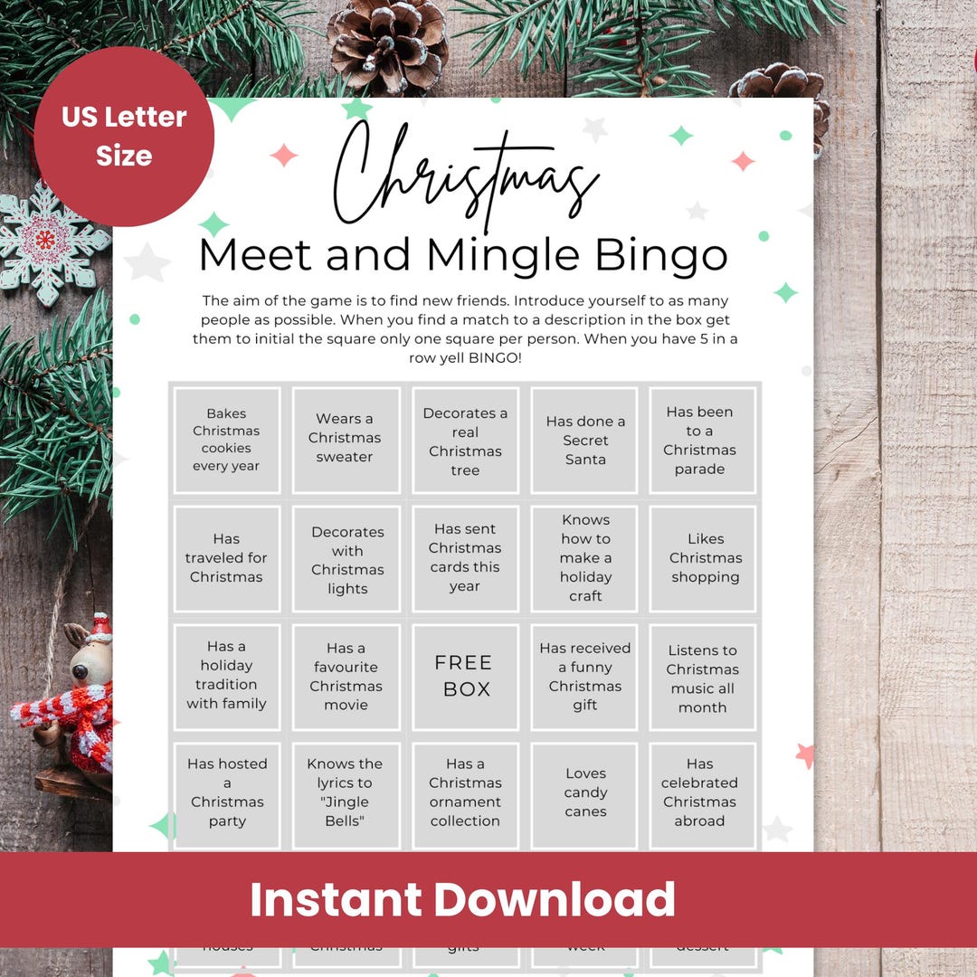 Christmas Green, Red and Silver Meet and Mingle Bingo, Xmas Ice Breaker ...