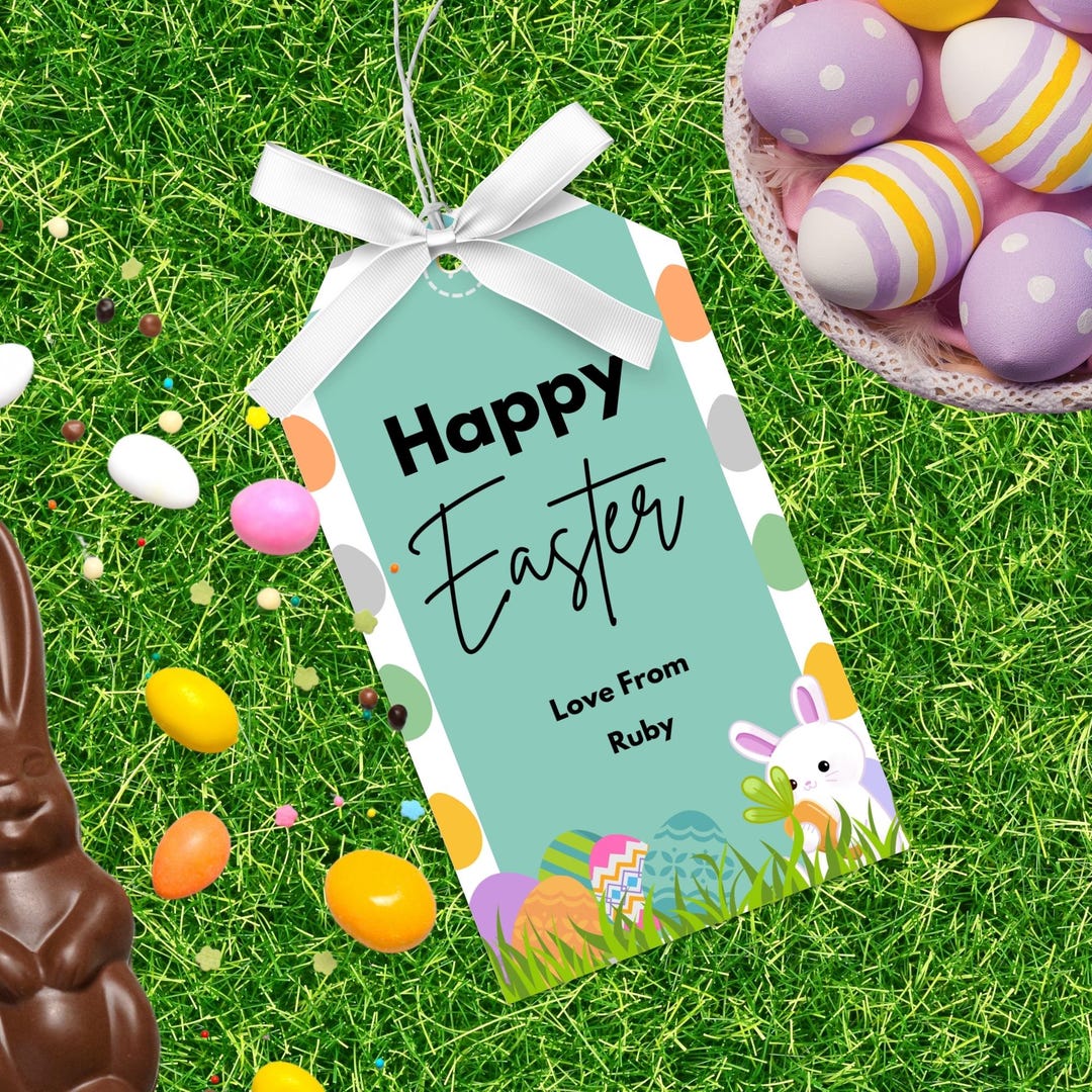 Printable Easter Egg Gift Tag, Happy Easter Label, Easter Basket Swing ...