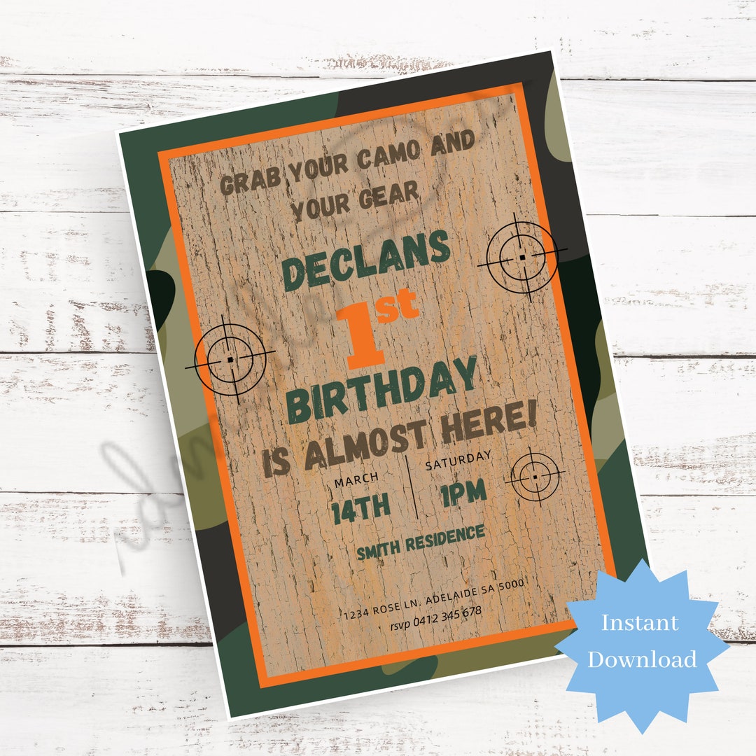 Customisable Hunting Birthday Party Invitation Printable Kids Camo ...