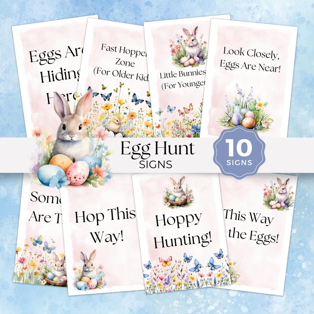 Easter Egg Hunt Printable Signs, Cute Bunny Easter Decorations, Spring Party Sign Set, Instant ...