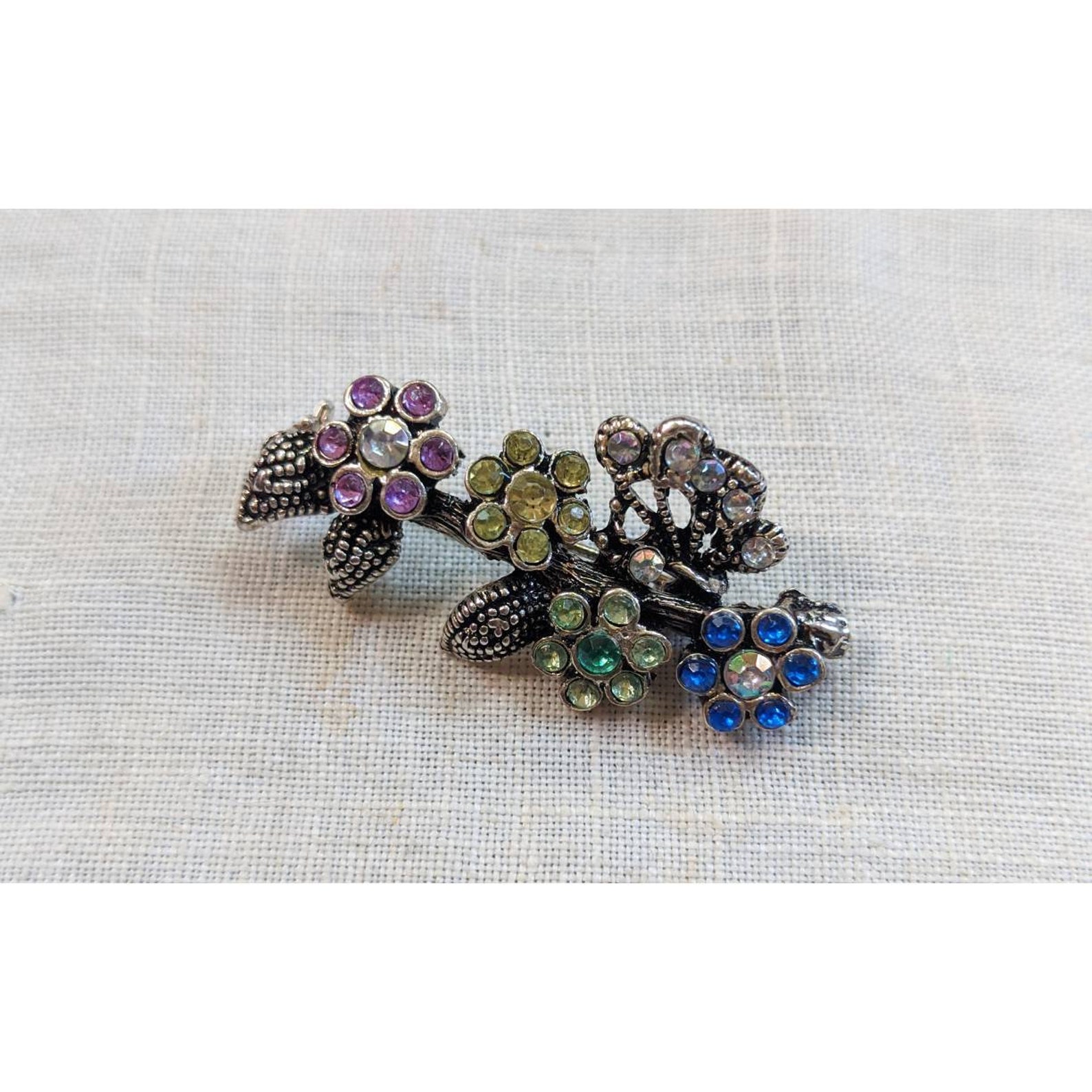 Vintage Floral Brooch Studded W/ Multicolored Rhinestones - Etsy UK