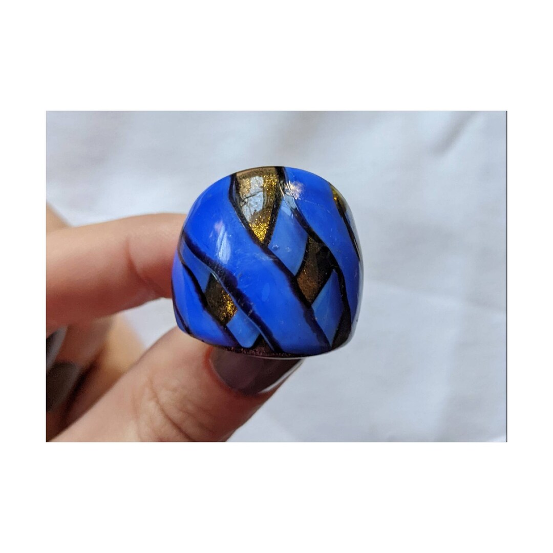 Vintage Cobalt Blue Glass Ring - Etsy