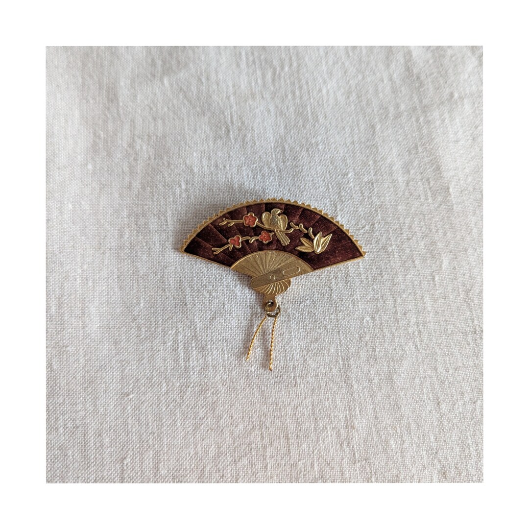 Vintage Japanese Fan Enamel Pinback Pin - Etsy