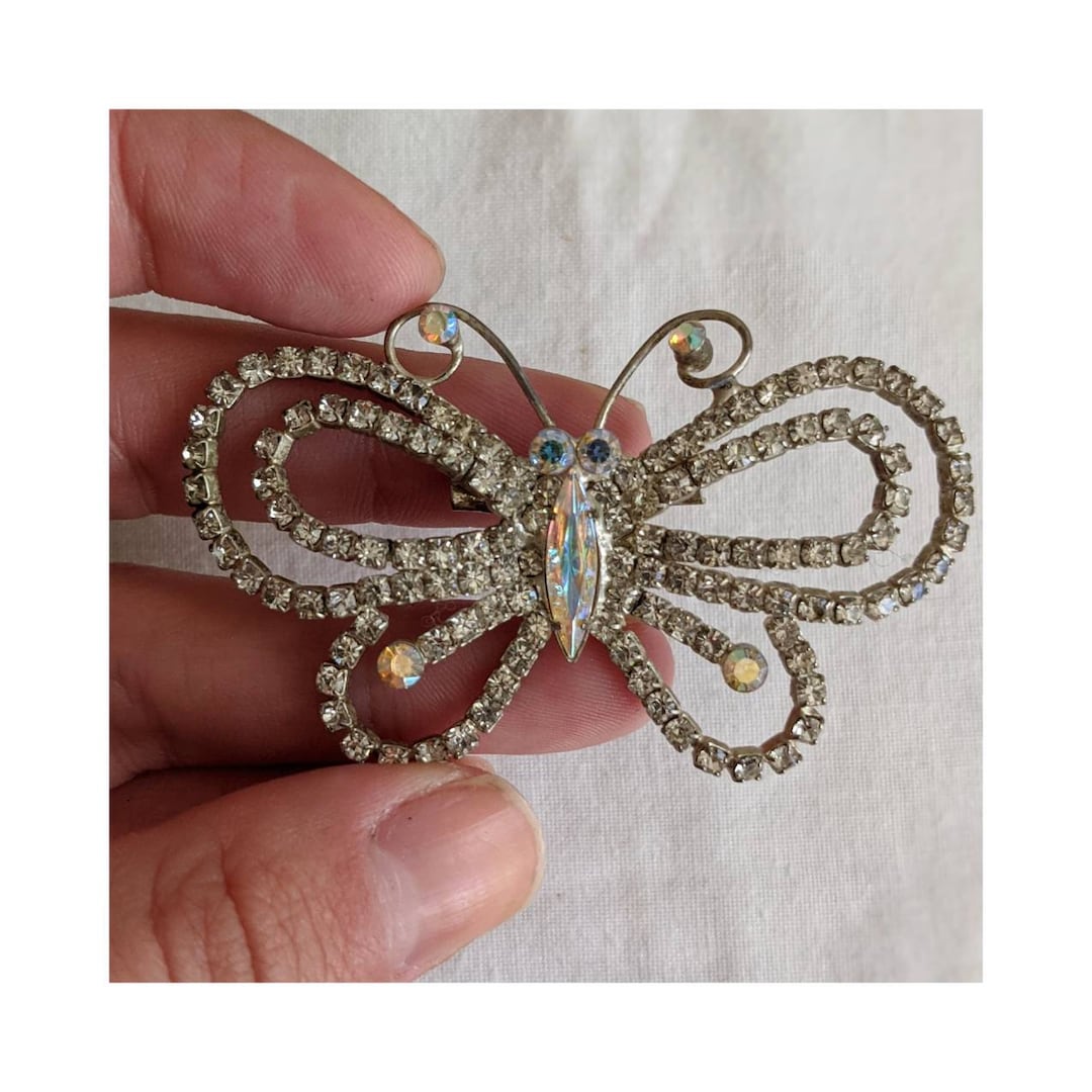 Vintage Rhinestone Butterfly Brooch - Etsy