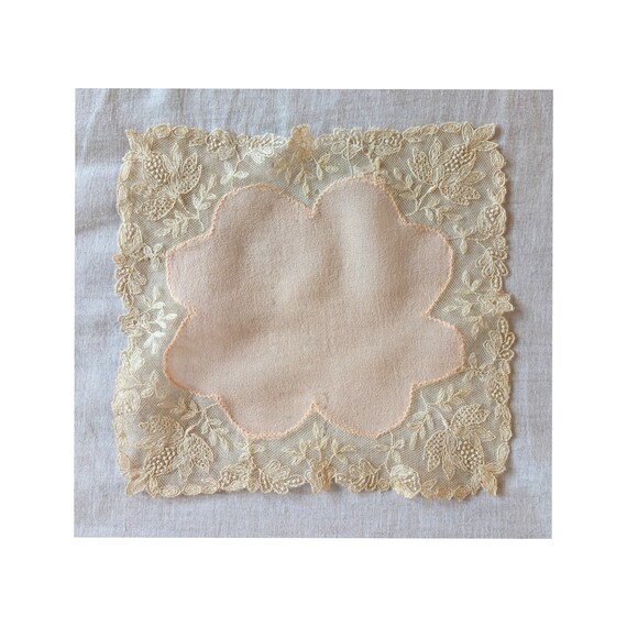 Antique Silk Handkerchief w/ Ornate Lace Detailing - Gem