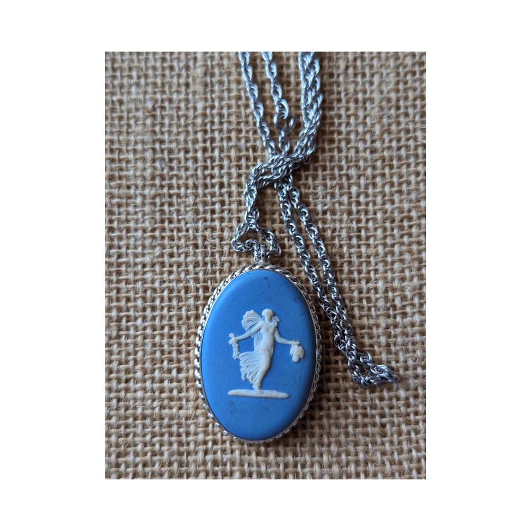 Vintage Jasper Ware Wedgewood Pendant W/ Silver Detailing + Rope Chain ...