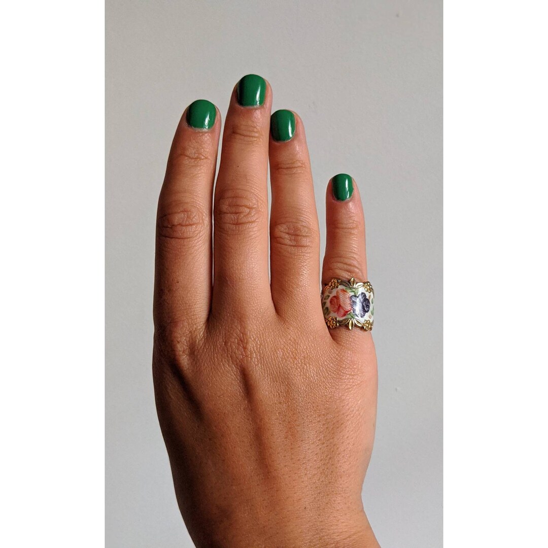 Vintage Enamel + Sterling Silver Cigar Band Ring - Etsy