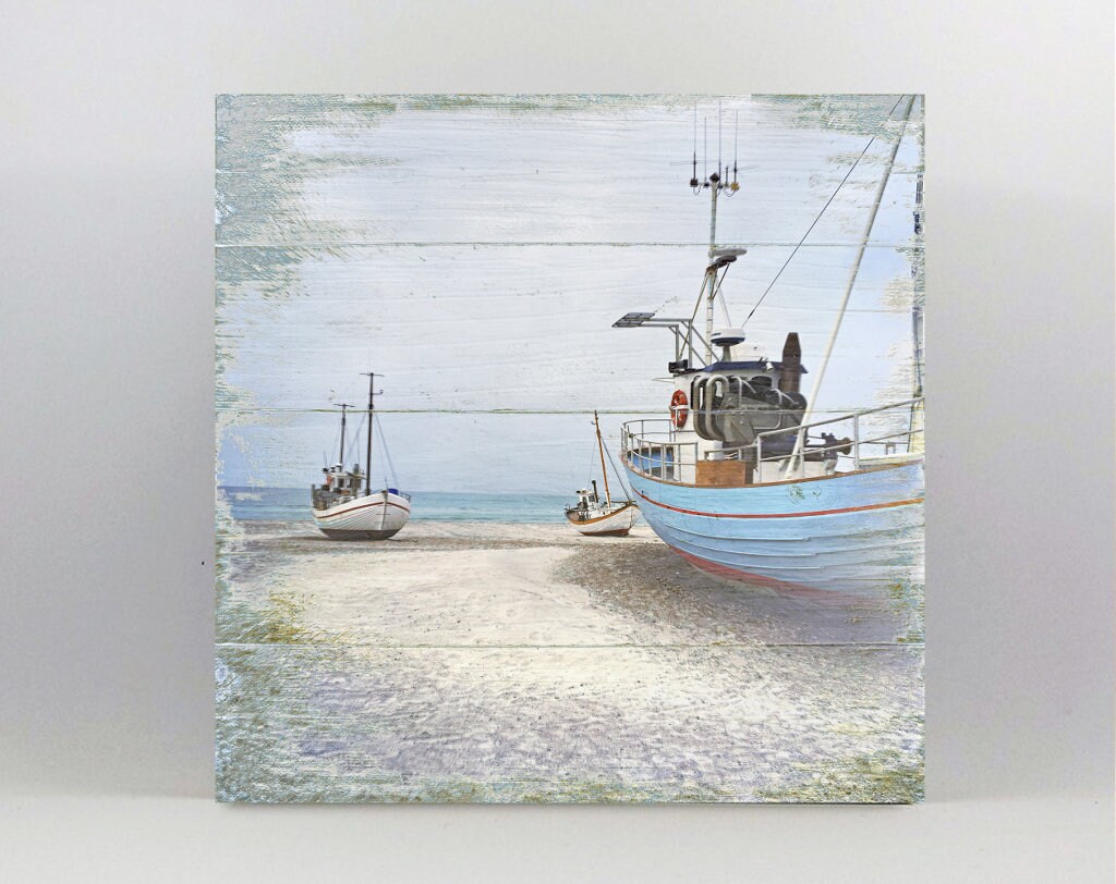 BOOTE AM STRAND Maritimes Wandbild auf Holz Leinwandbild | Etsy
