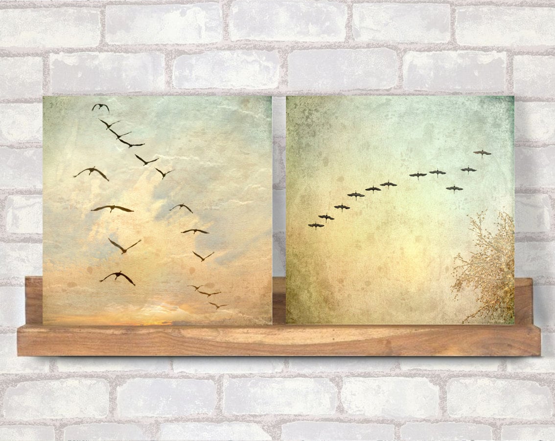 Birds KRANICHE 2er Set Tierbild auf Holz Leinwand Kunstdruck | Etsy
