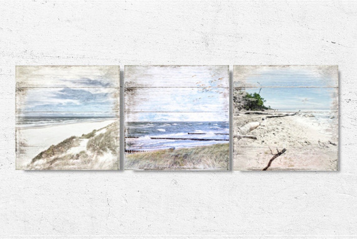 KÜSTENANSICHTEN Maritimes Triptychon auf Holz Leinwandbild - Etsy.de