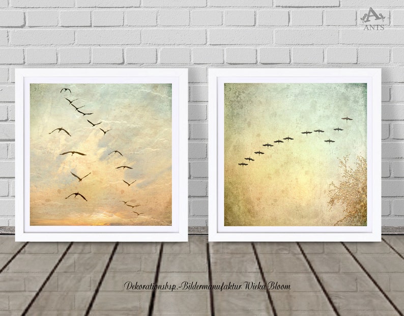 Birds KRANICHE 2er Set Tierbild auf Holz Leinwand Kunstdruck - Etsy.de