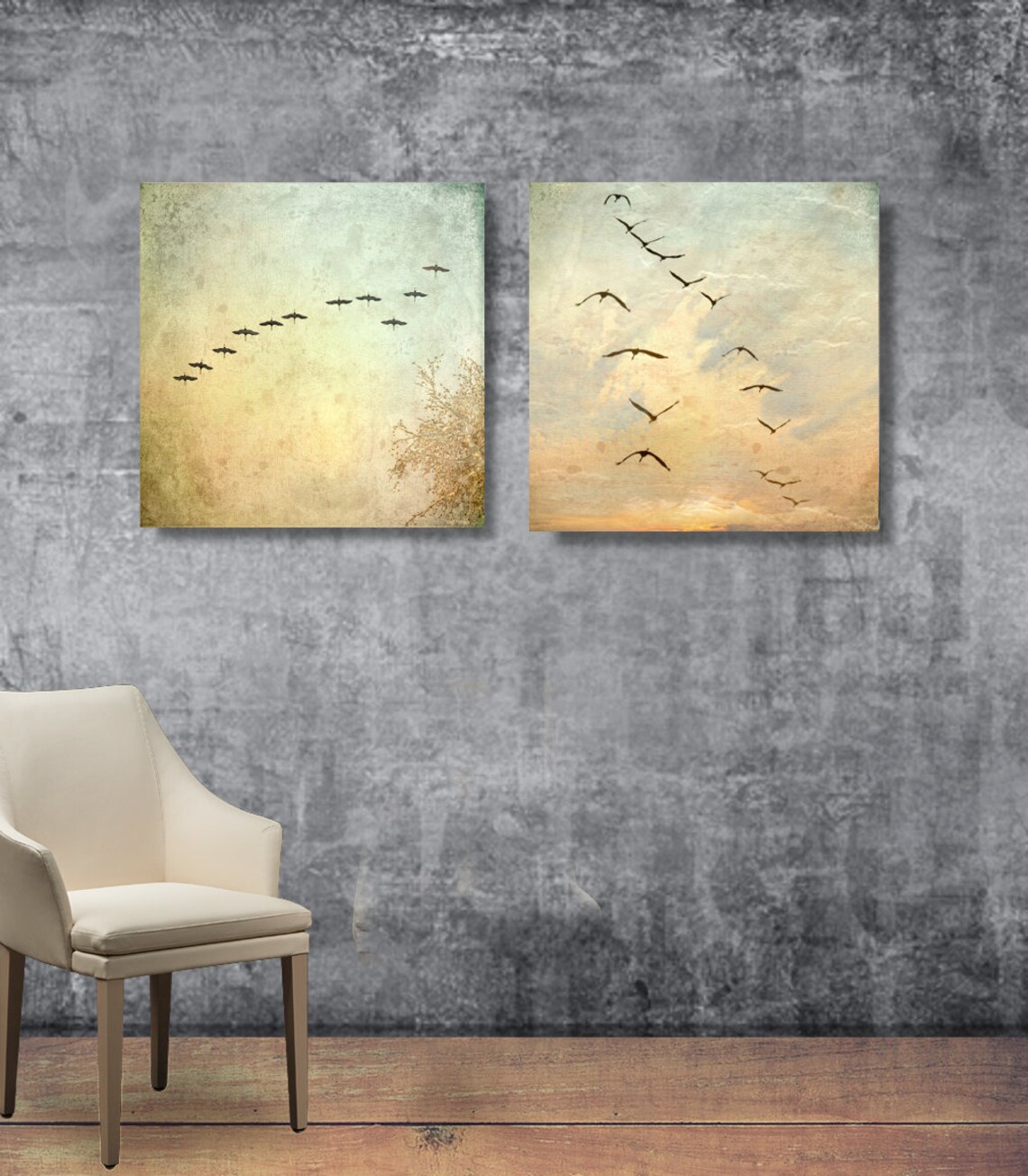 Birds KRANICHE 2er Set Tierbild auf Holz Leinwand Kunstdruck | Etsy