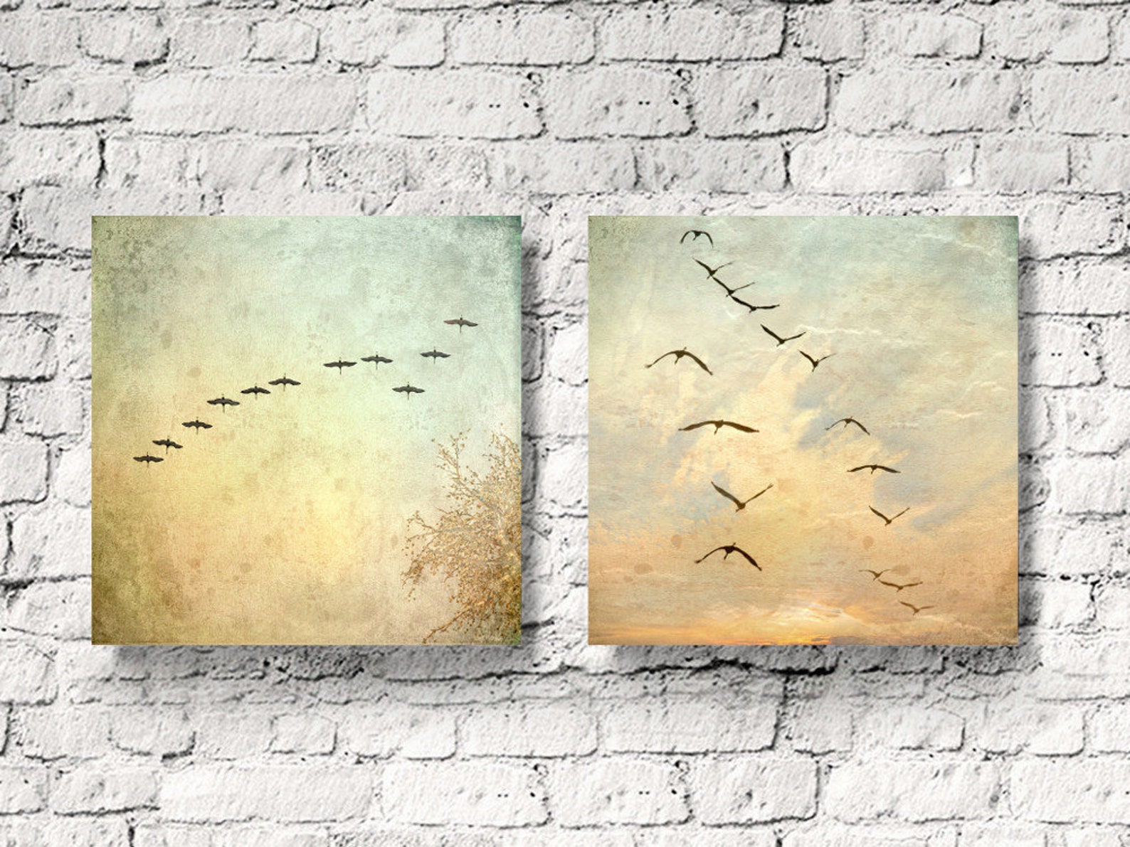 Birds KRANICHE 2er Set Tierbild auf Holz Leinwand Kunstdruck | Etsy
