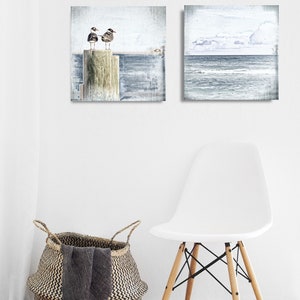 MEERWEH DUO Maritimes Bild auf Holz Leinwand Kunstdruck Meer Ostsee Nordsee Möwen Wanddeko ...