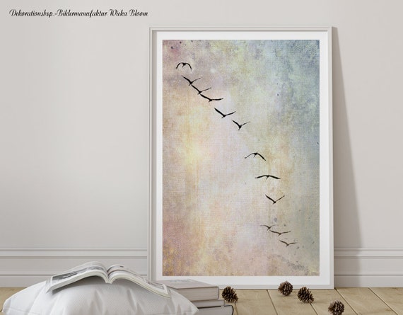 Birds KRANICHE Vögel Tierbild auf Holz Leinwand Kunstdruck | Etsy