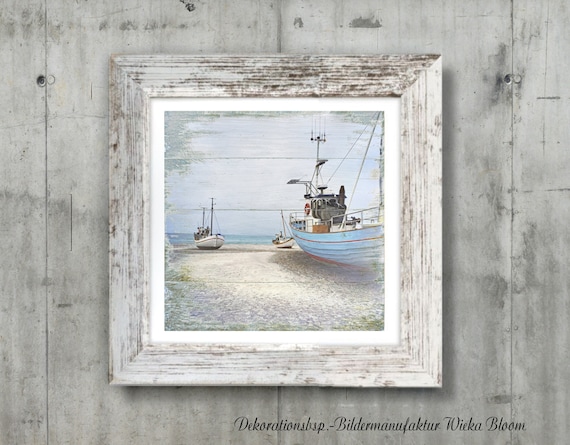 BOOTE AM STRAND Maritimes Wandbild auf Holz Leinwandbild - Etsy.de