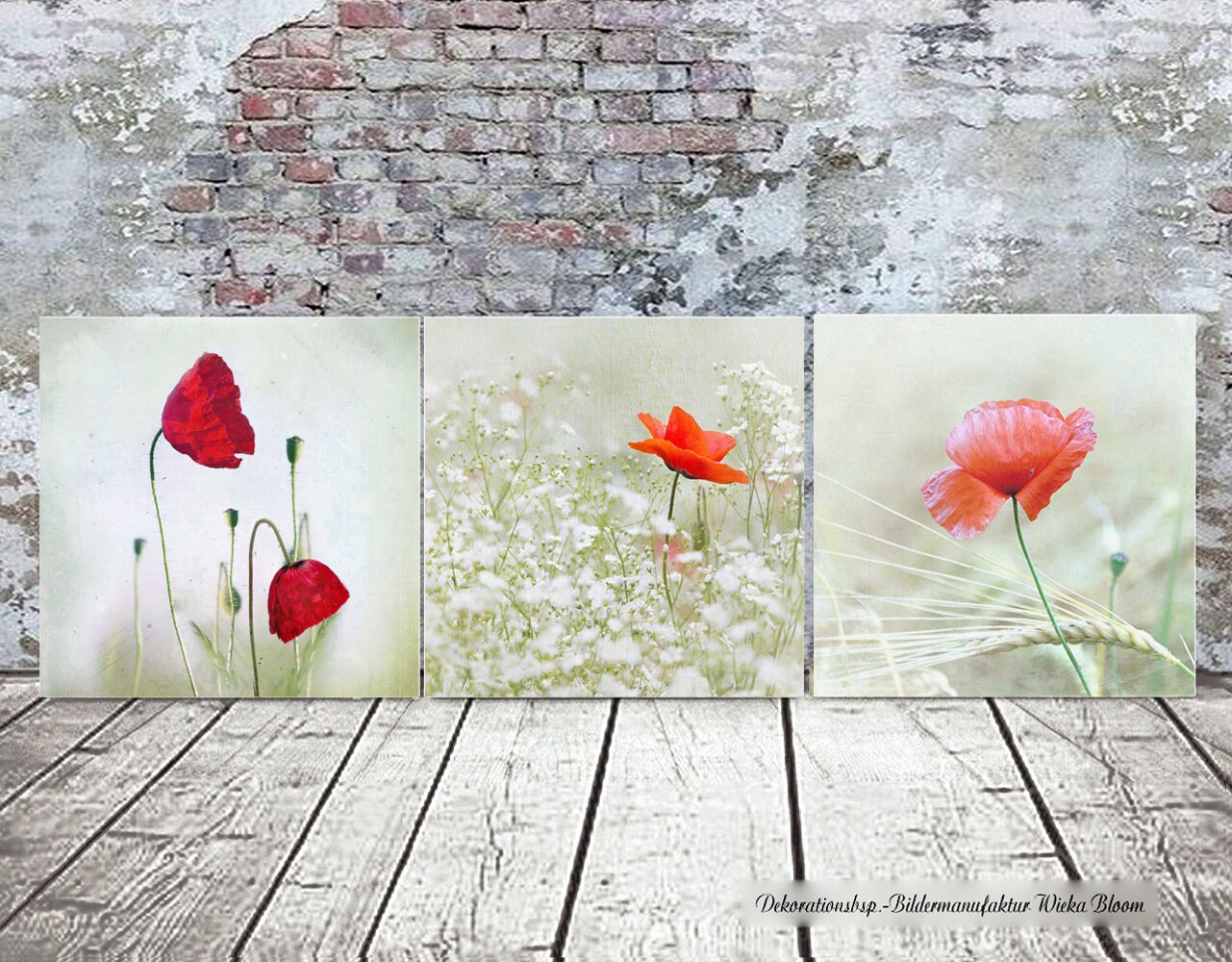Flowers MOHNBLUMEN IN PASTELL Triptychon Blumenbild auf Holz - Etsy