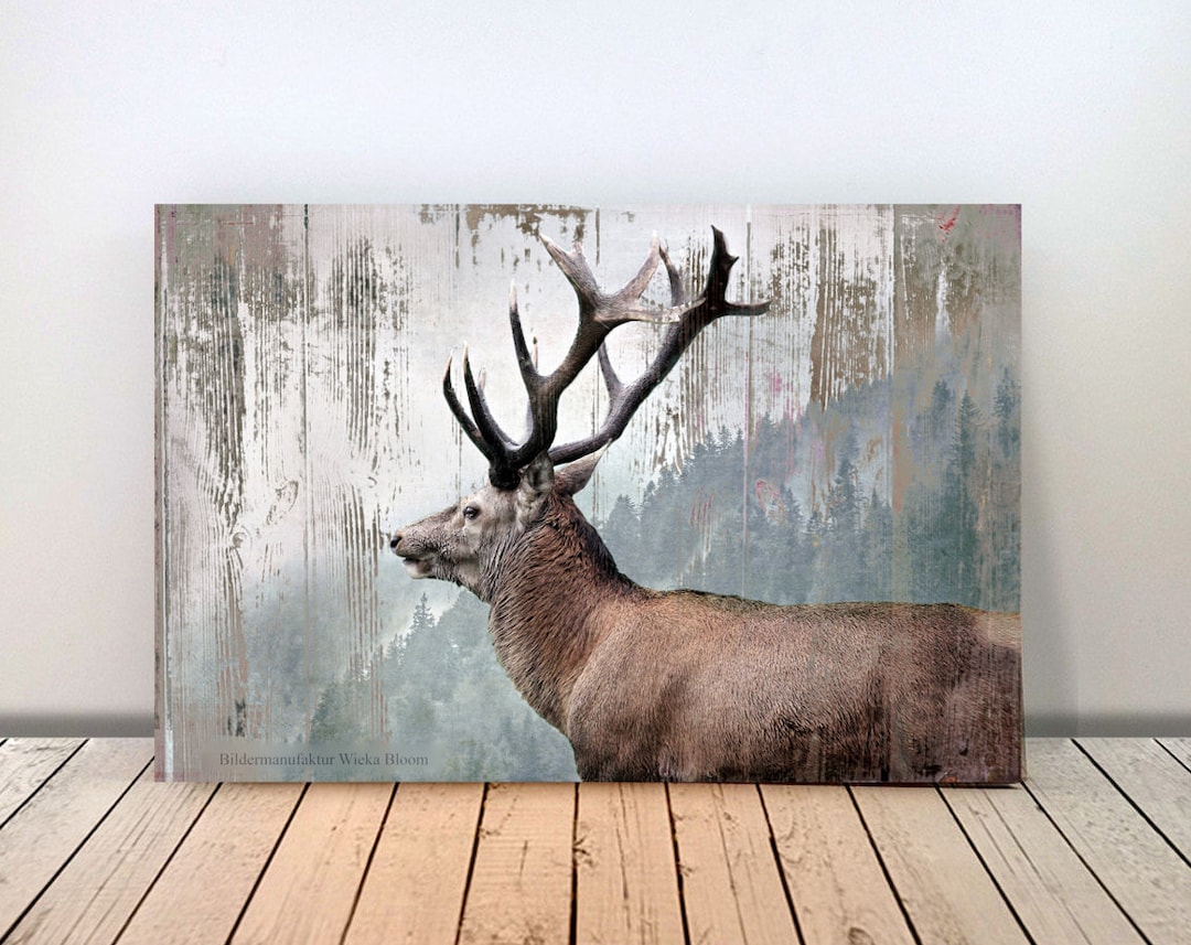 Waldtiere HIRSCH Tierbild Auf Holz Leinwand Kunstdruck - Etsy UK