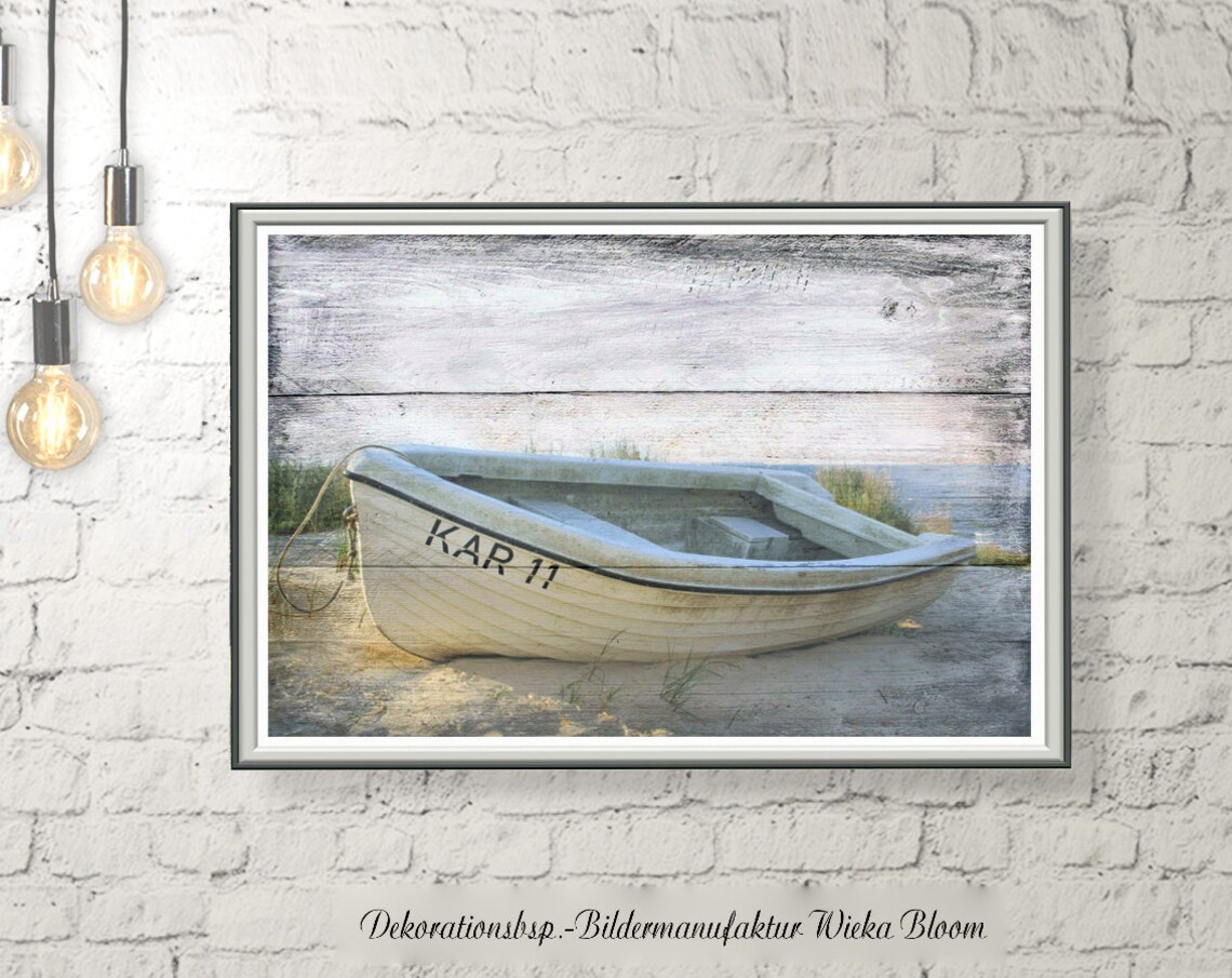 FISCHERBOOT Maritimes Bild auf Holz Leinwand Kunstdruck Boot | Etsy
