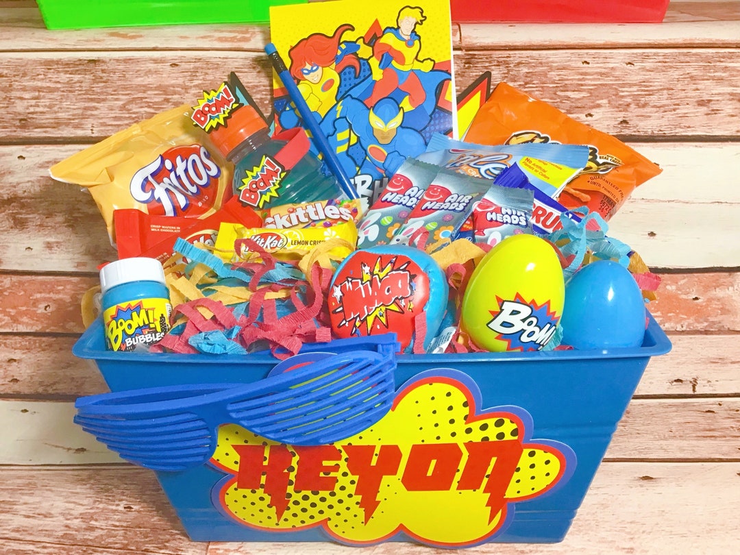 SUPERHERO Pre-filled & Personalized CARE/BIRTHDAY Buckets Superhero ...
