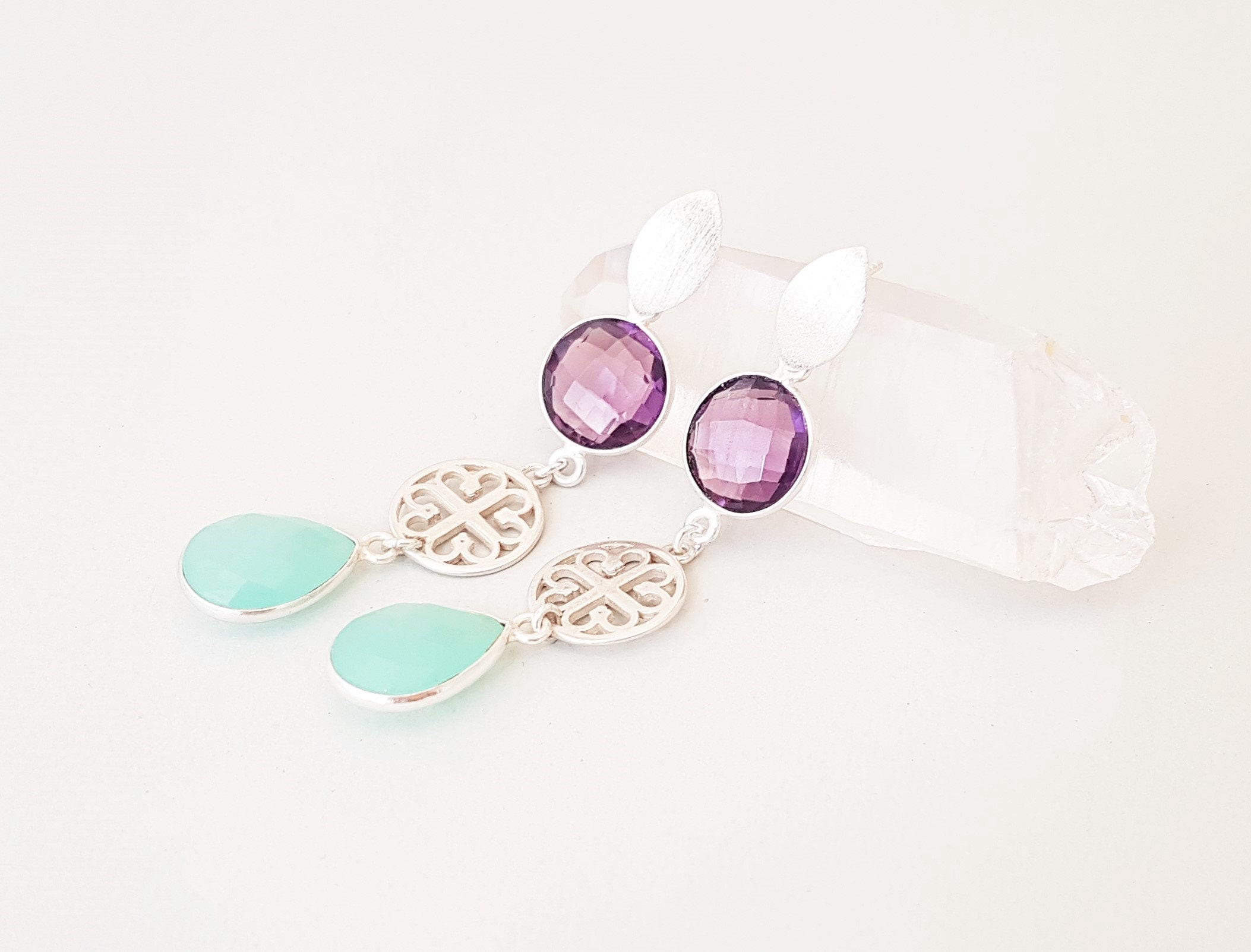 Silberring mit 8x10mm Aqua Chalcedon, 18ct vergoldet