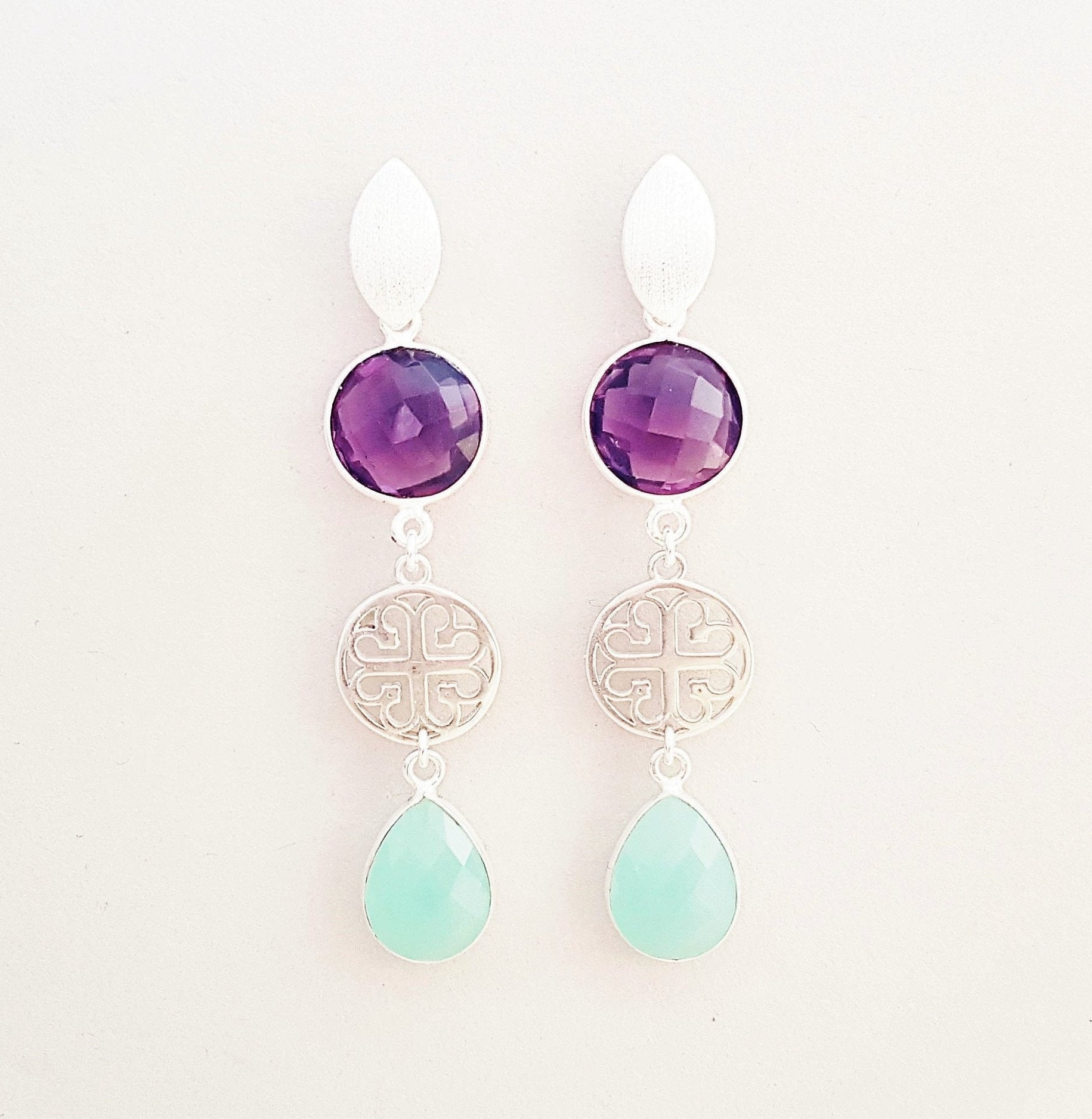 Silberring mit 8x10mm Aqua Chalcedon, 18ct vergoldet