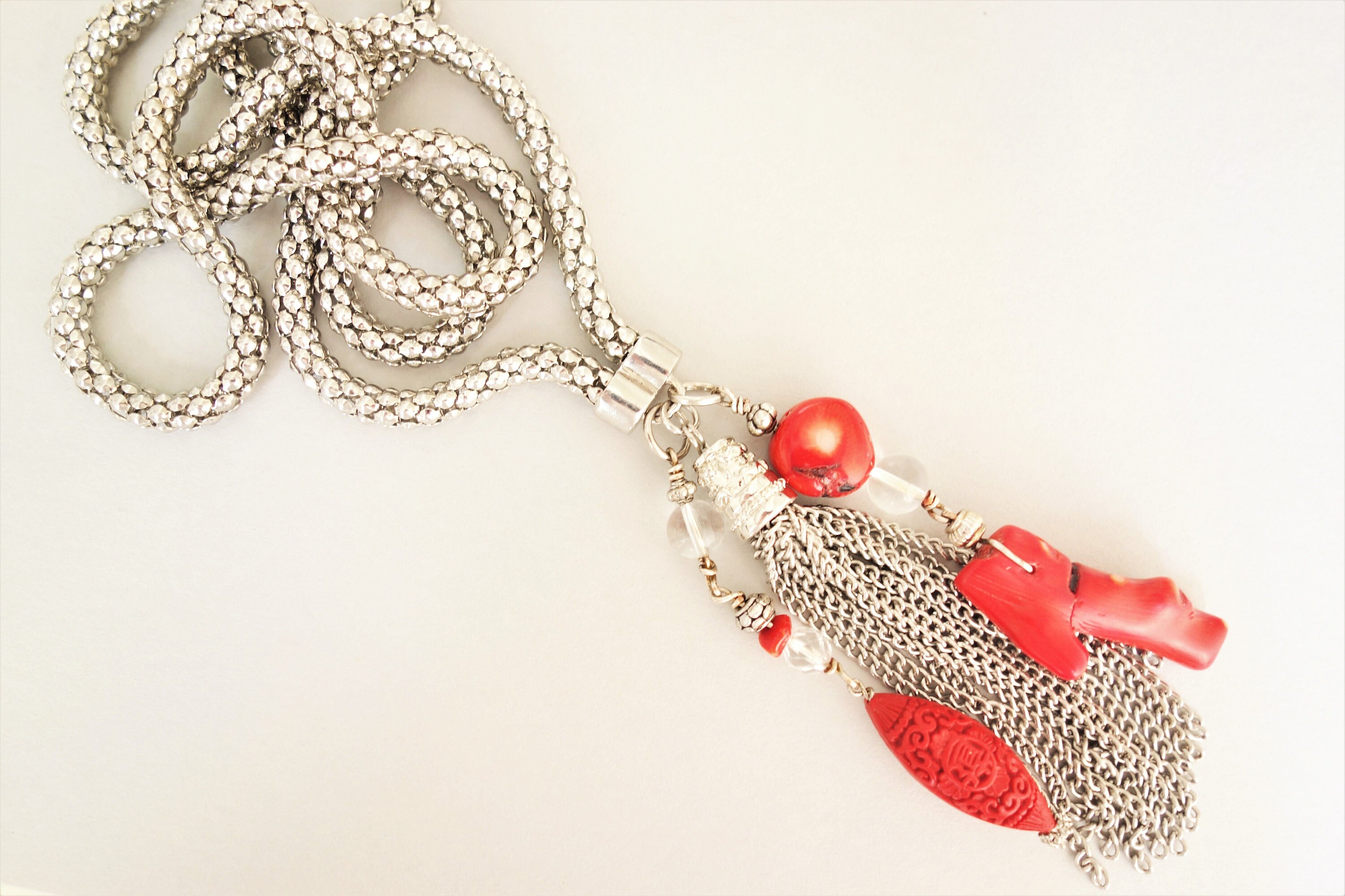 Korallen Statement Kette Silber Quaste Unikat Design Schmuck | Etsy