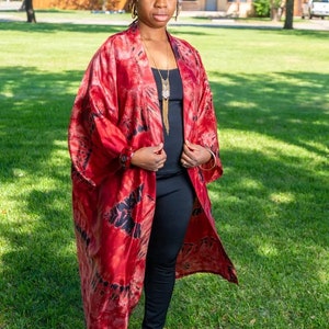 Silk Kimono Jacket, Silk Adire, Red Kimono, Kimono Jacket Silk, Kimono ...