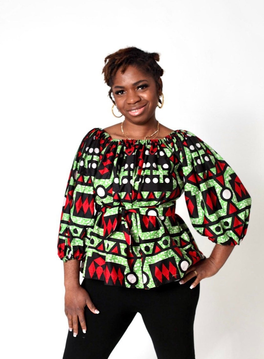African Women Top/loose Fitted Ankara Top/african Elastic Blouse ...